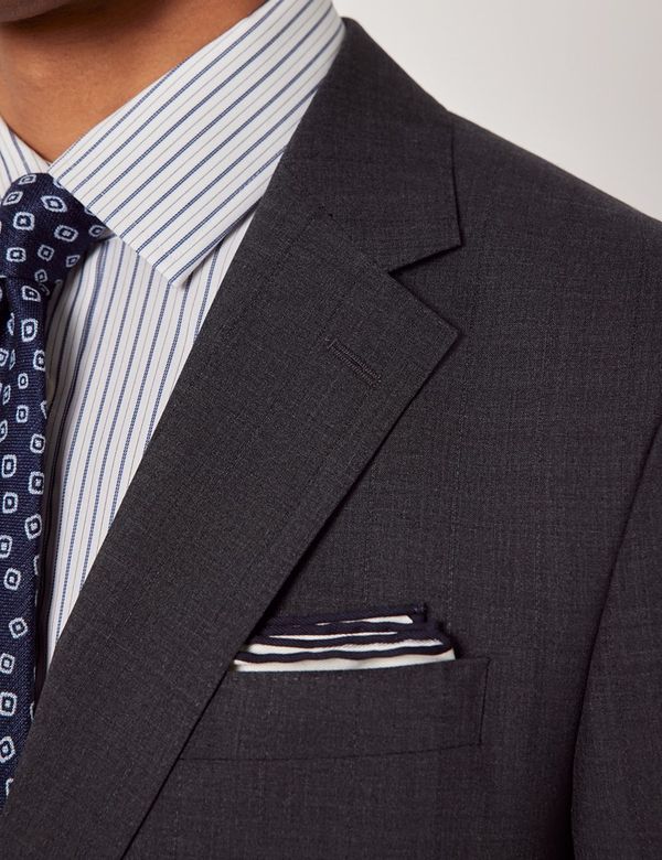 Men's Charcoal Subtle Stripe Italian Wool Tailored Fit Suit Jacket ...