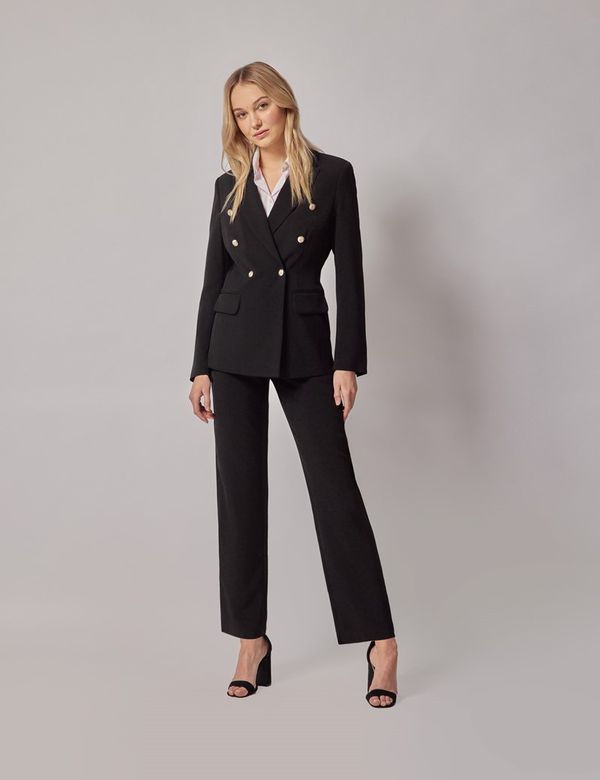 Women's Black Double Breasted Longline Jacket | Hawes & Curtis