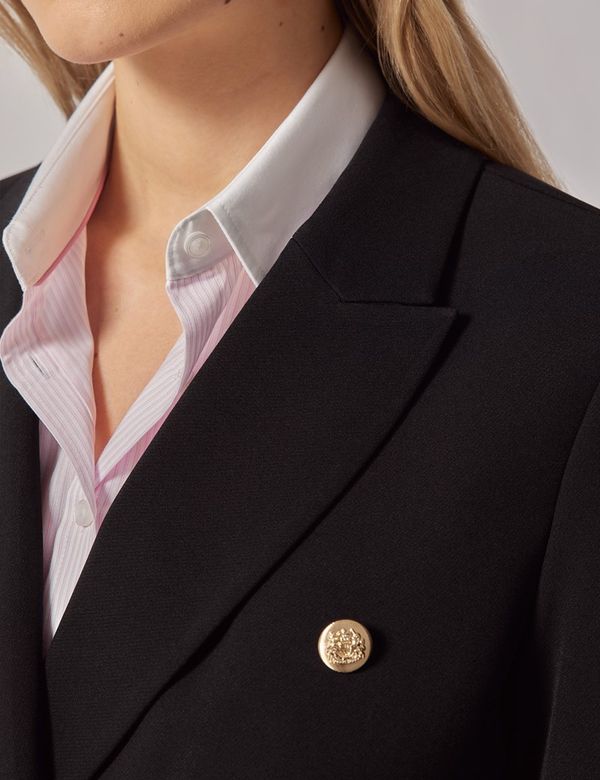 Women's Black Double Breasted Longline Jacket | Hawes & Curtis