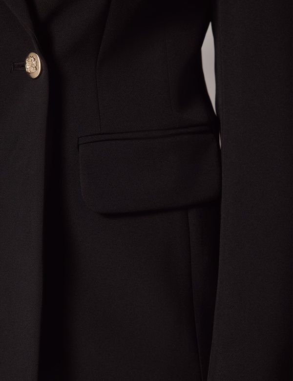 Women's Black Double Breasted Longline Jacket | Hawes & Curtis