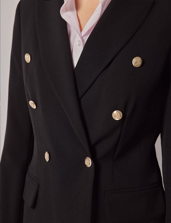 Women's Black Double Breasted Longline Jacket | Hawes & Curtis