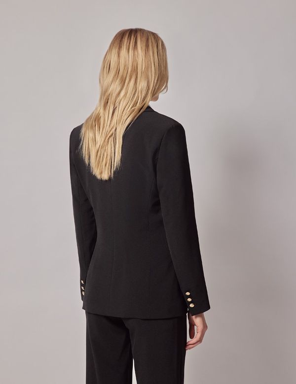 Women's Black Double Breasted Longline Jacket | Hawes & Curtis