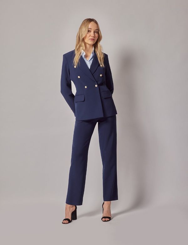 Women's Mid Blue Double Breasted Longline Jacket | Hawes & Curtis
