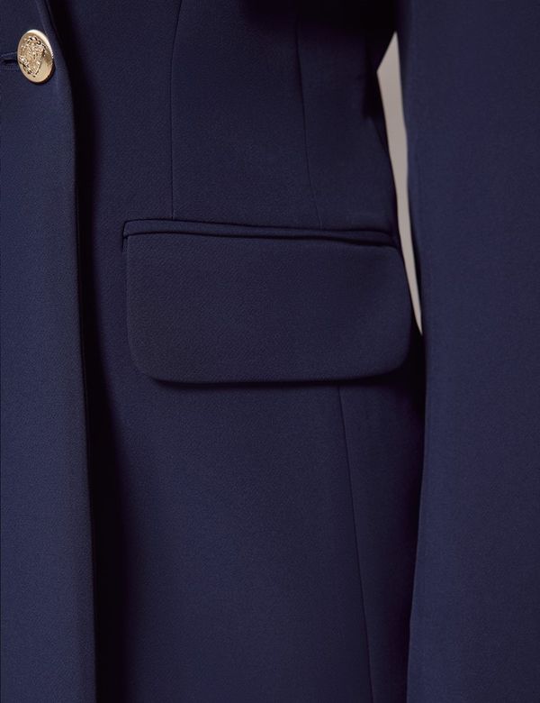 Women's Mid Blue Double Breasted Longline Jacket | Hawes & Curtis