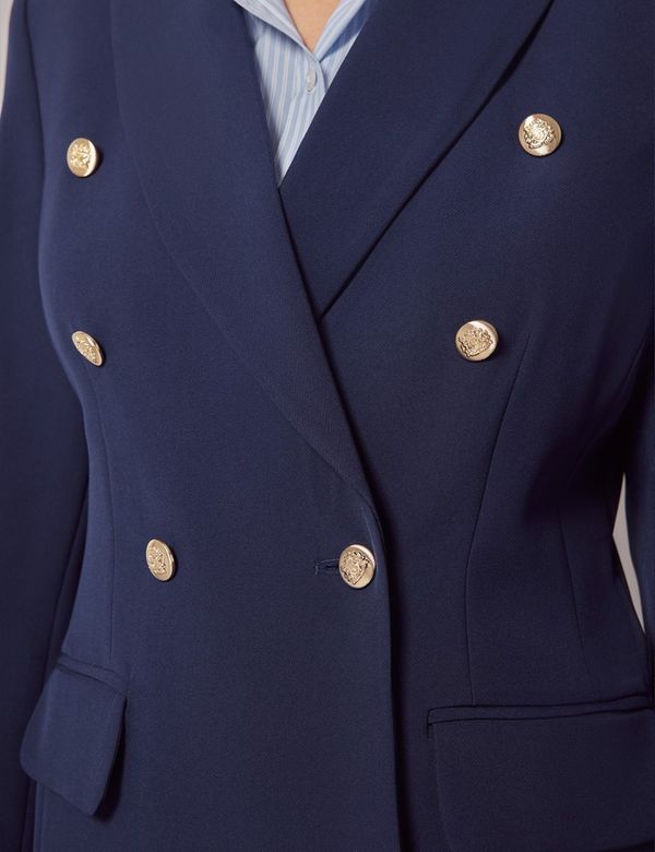 Women's Mid Blue Double Breasted Longline Jacket | Hawes & Curtis