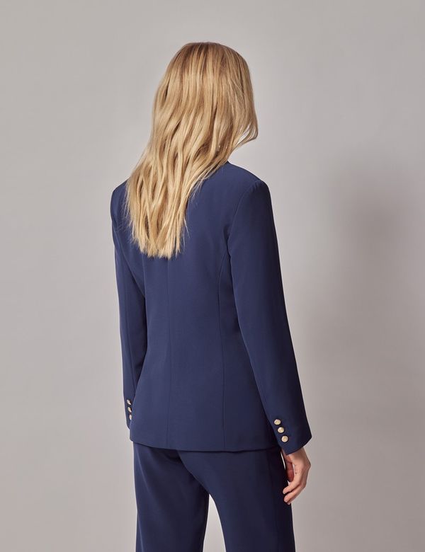 Women's Mid Blue Double Breasted Longline Jacket | Hawes & Curtis