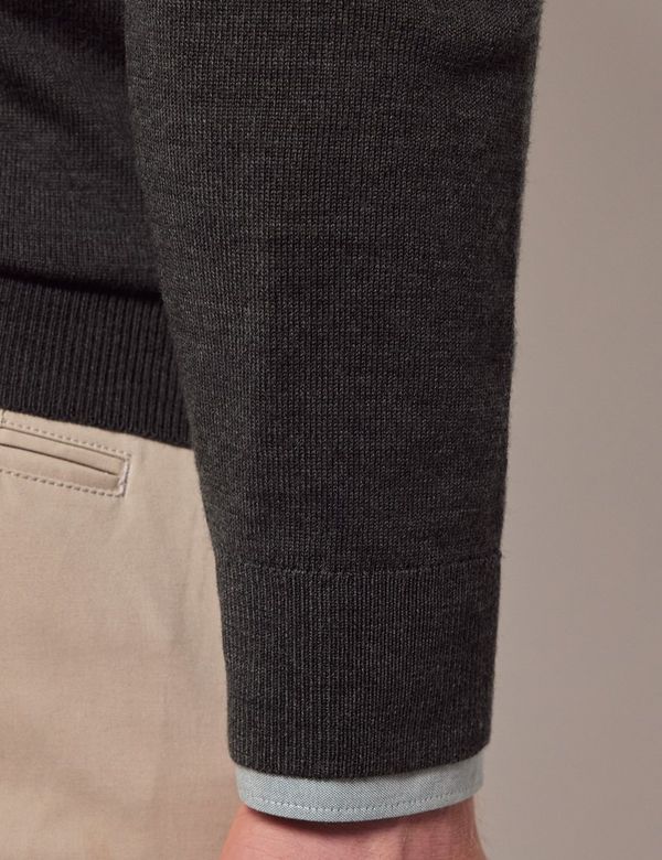 Men's Moss Green Half Zip Merino Jumper - Machine Washable | Hawes & Curtis