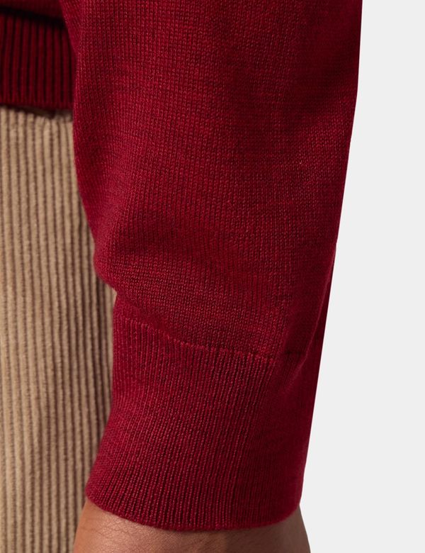 Men's Dark Red Half Zip Jumper - Machine Washable | Hawes & Curtis