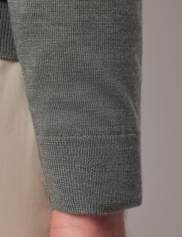 Men's Dark Sage Half Zip Merino Jumper - Machine Washable | Hawes & Curtis