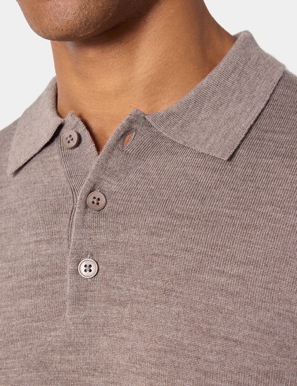 Men's Neutral Merino Polo Sweater - Machine Washable | Hawes & Curtis