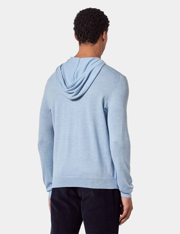 Men's Light Blue Hooded Sweater - Machine Washable | Hawes & Curtis