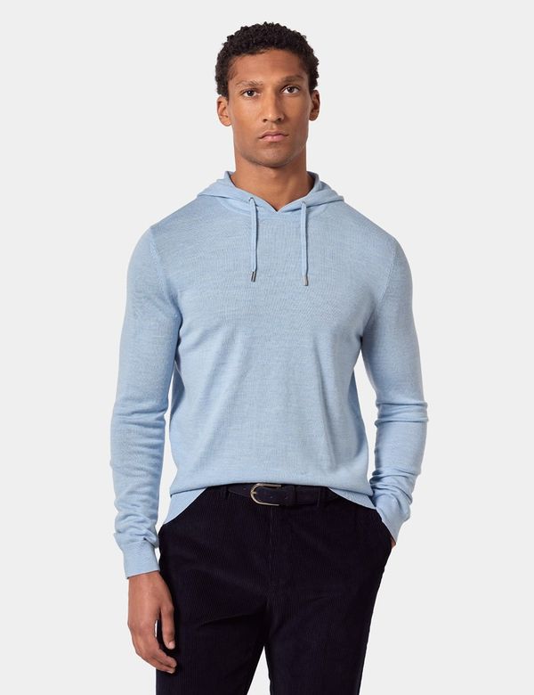 Men's Light Blue Hooded Sweater - Machine Washable | Hawes & Curtis