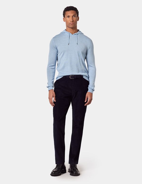 Men's Light Blue Hooded Sweater - Machine Washable | Hawes & Curtis