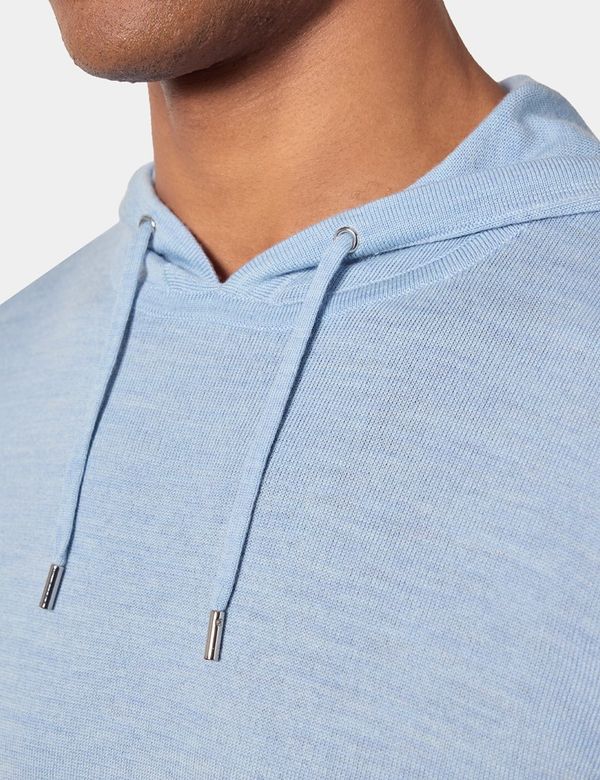 Men's Light Blue Hooded Sweater - Machine Washable | Hawes & Curtis