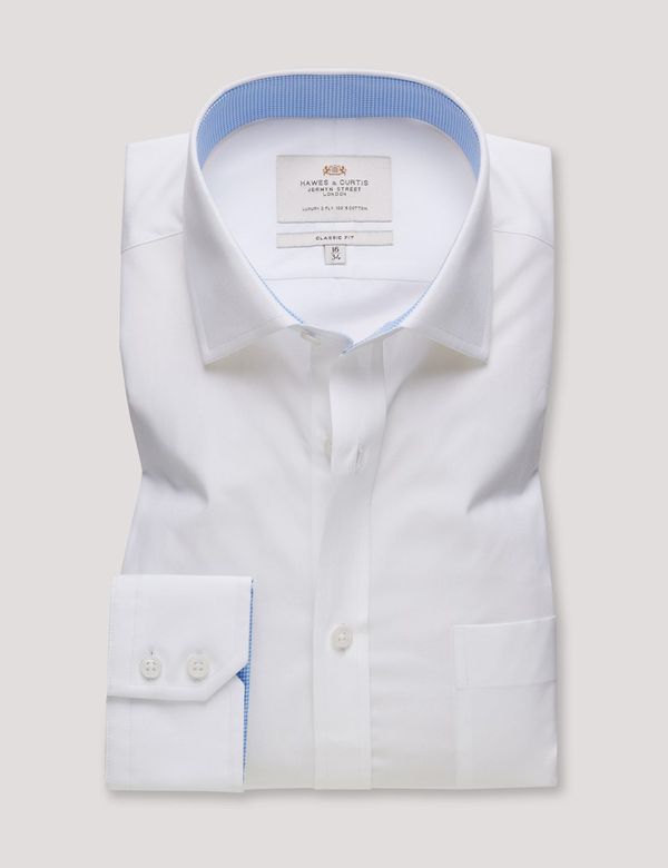 Men's White Poplin Classic Fit Shirt - Contrast Detail & Breast Pocket ...