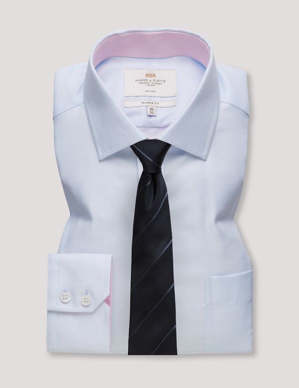 Men's Non-Iron Blue Pick and Pick Classic Shirt - Contrast Detail ...