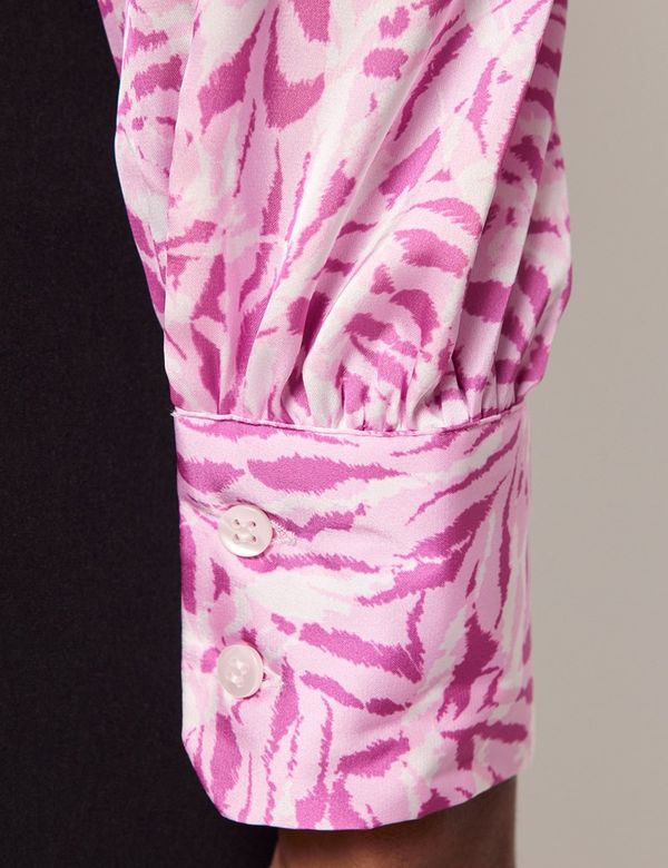 Women's Pink & Purple Tiger Satin Pussybow Blouse | Hawes & Curtis