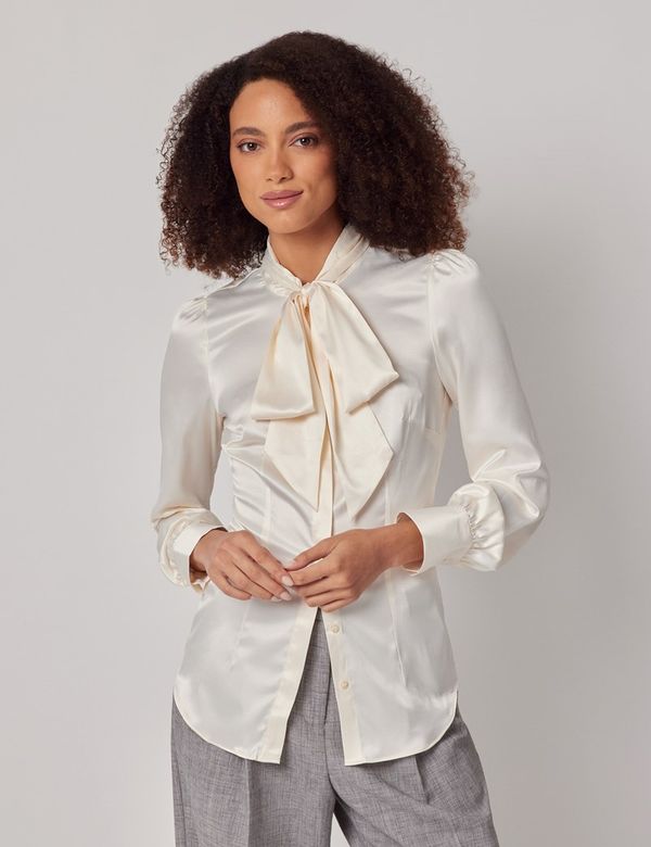 Womens Cream Satin Pussybow Blouse Hawes And Curtis