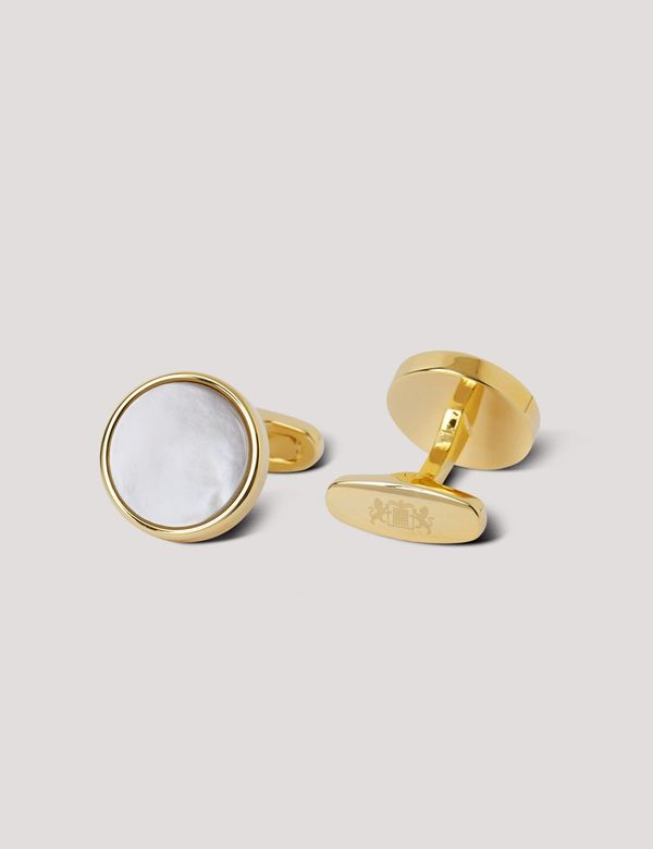 Men's Gold Mop Round Cufflinks | Hawes & Curtis