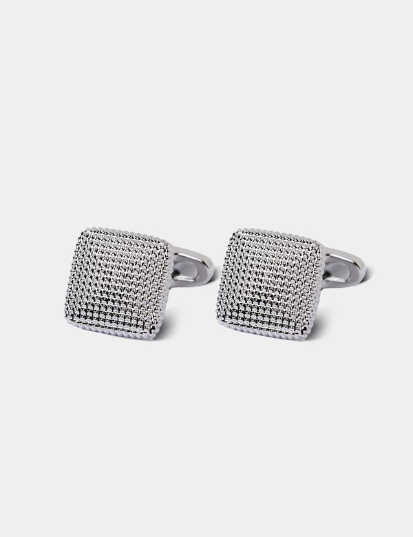 Men's Silver Square Textured Cufflinks | Hawes & Curtis