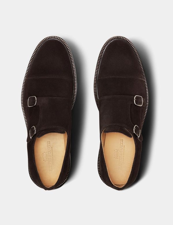 Men's Brown Italian Suede Chunky Monk Strap Shoe | Hawes and Curtis