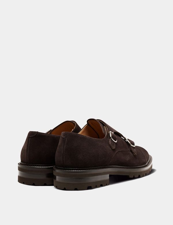 Men's Brown Italian Suede Chunky Monk Strap Shoe | Hawes and Curtis