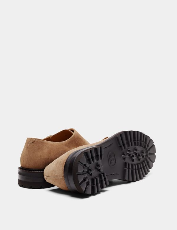 Men's Beige Italian Suede Chunky Monk Strap Shoe| Hawes and Curtis