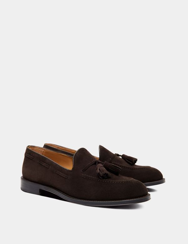 Men's Brown Suede Tassel Loafer | Hawes and Curtis