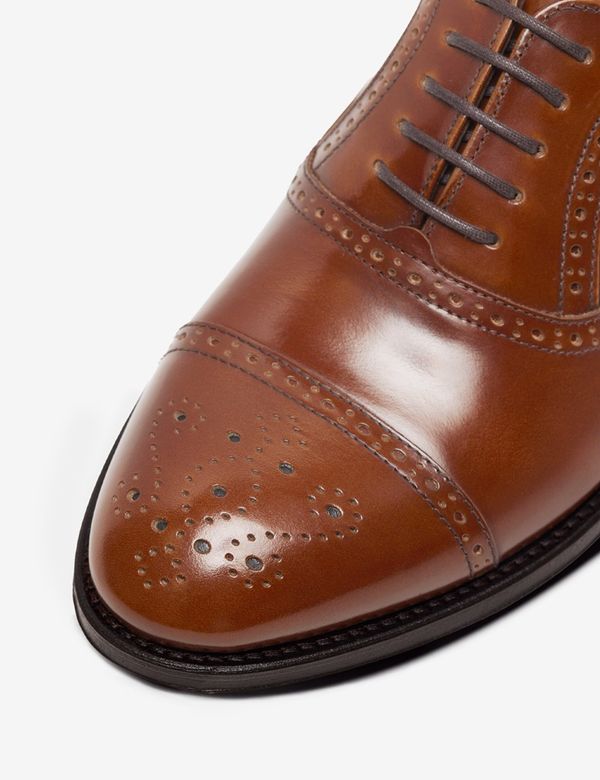 Men's Tan Leather Semi Brogue Shoe | Hawes & Curtis