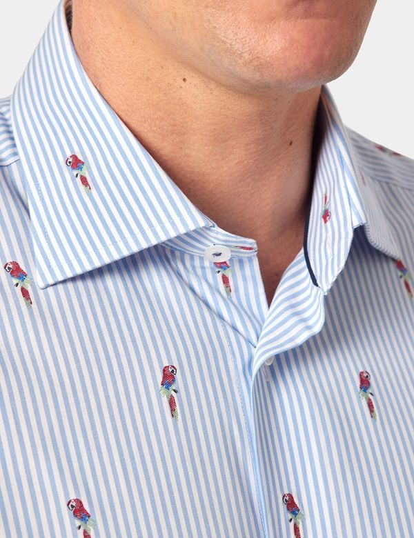 Men's Blue & White Dobby Parrot Stripe Slim Shirt | Hawes & Curtis