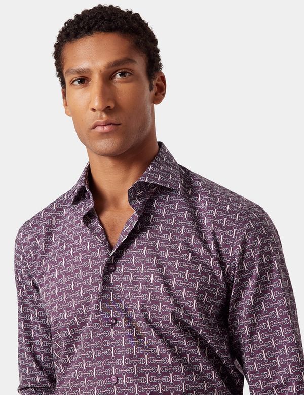 Men's Wine & Pink Geo Chains Slim Curtis Shirt | Hawes & Curtis