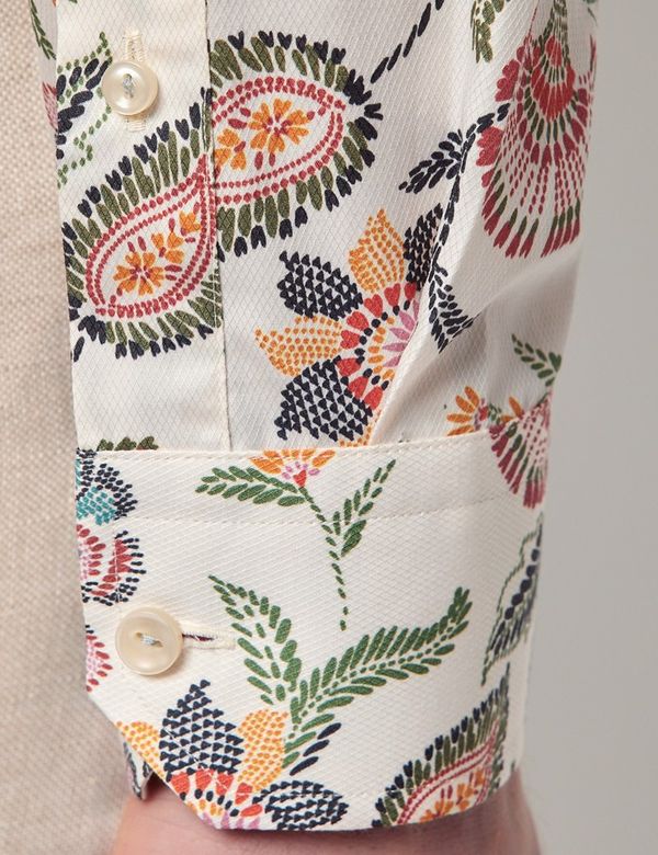 Men's Cream & Green Floral Diamond Weave Shirt | Hawes & Curtis Men's Cream & Green Floral Diamond Weave Shirt | Hawes & Curtis