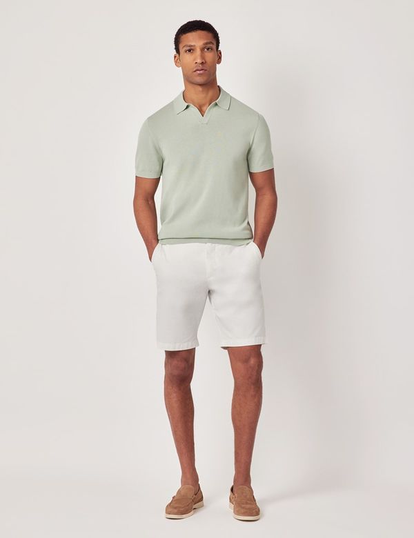 Men's Light Green Open Collar Knitted Cotton Polo Shirt – Short Sleeve ...