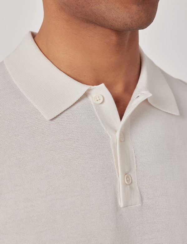 Men's Cream Knitted Cotton Polo Shirt - Short Sleeve | Hawes and Curtis