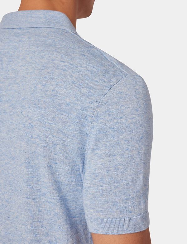 Men's Cornflower Blue Cotton Melange Stripe Knitted Cotton Polo Shirt ...