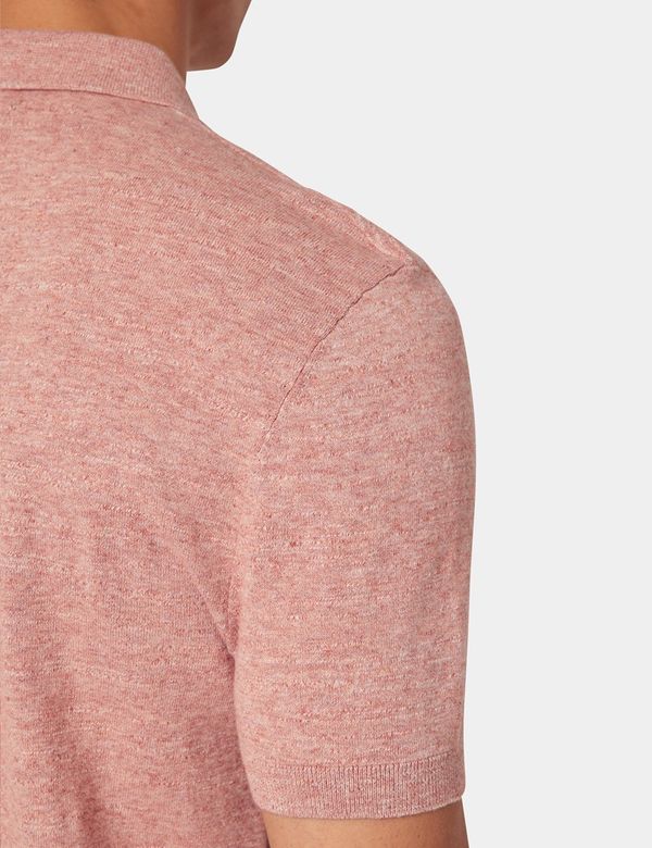 Men's Washed Red Melange Stripe Knitted Cotton Polo Shirt - Short ...