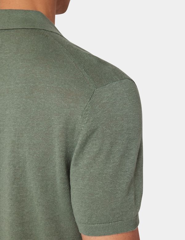 Men's Dark Sage Open Collar Linen Polo Shirt – Short Sleeve | Hawes and ...