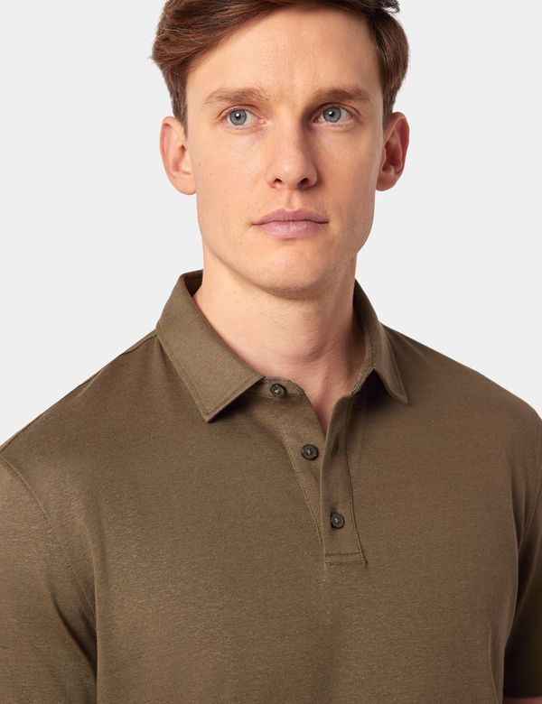 Men's Green Cotton-Linen Polo Shirt – Short Sleeve | Hawes and Curtis