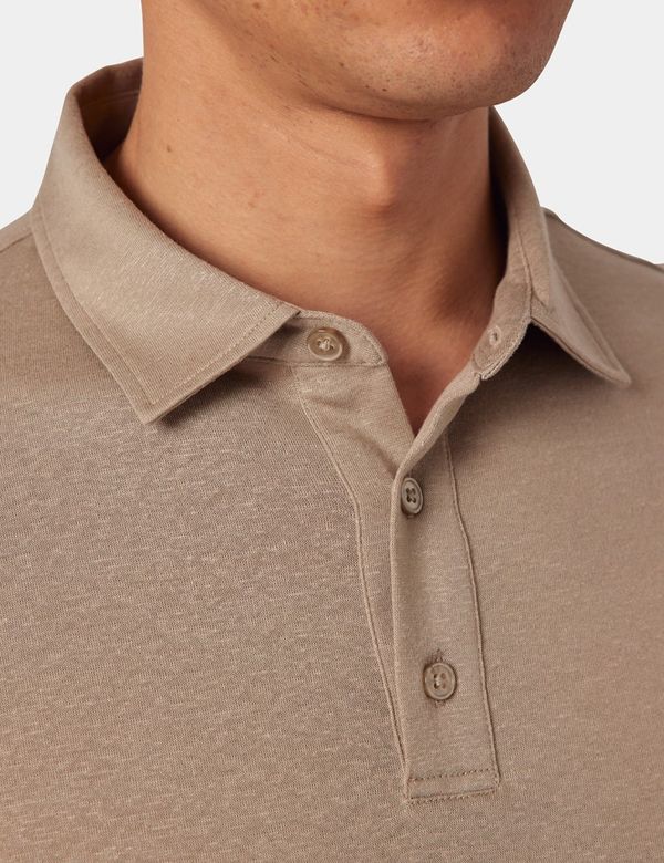 Men's Beige Cotton-Linen Polo Shirt – Short Sleeve | Hawes and Curtis