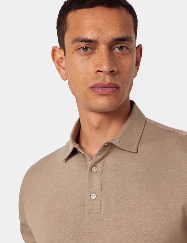 Men's Beige Cotton-Linen Polo Shirt – Short Sleeve | Hawes and Curtis