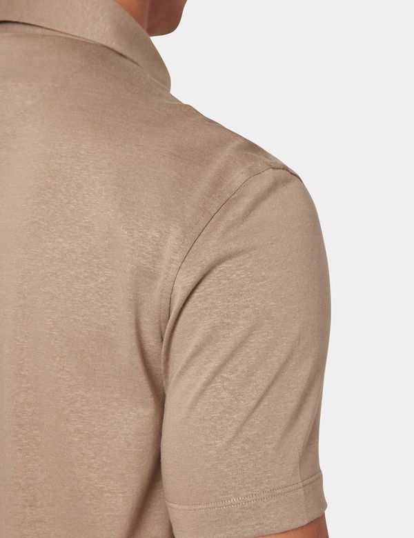 Men's Beige Cotton-Linen Polo Shirt – Short Sleeve | Hawes and Curtis