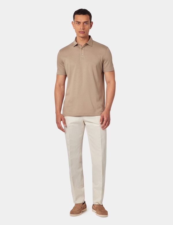 Men's Beige Cotton-Linen Polo Shirt – Short Sleeve | Hawes and Curtis