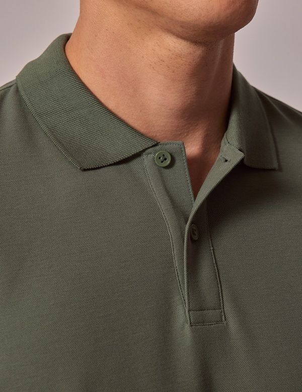 Men's Green Mercerised Cotton Polo Shirt - Short Sleeve | Hawes and Curtis