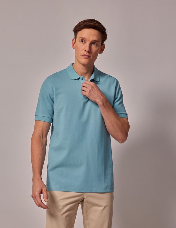 Men's Light Teal Mercerised Cotton Polo Shirt - Short Sleeve | Hawes ...