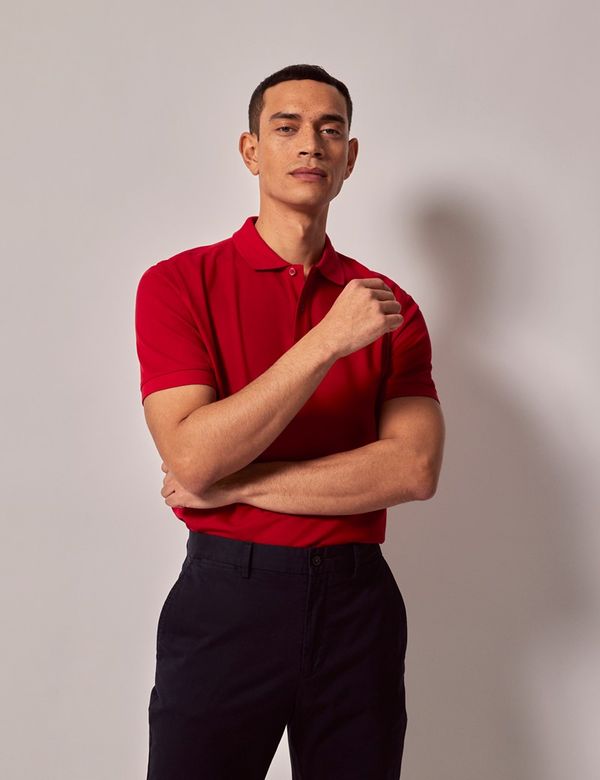 Men's Red Mercerised Cotton Polo Shirt - Short Sleeve | Hawes and Curtis
