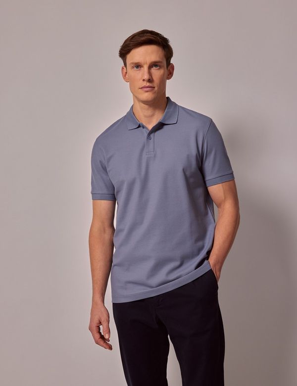 Men's Ocean Blue Mercerised Cotton Polo Shirt - Short Sleeve | Hawes ...