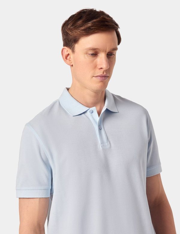 Men's Pale Blue Mercerised Cotton Polo Shirt - Short Sleeve | Hawes and ...