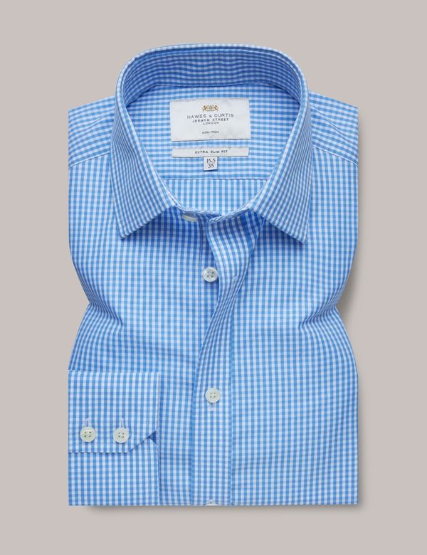 Non-Iron Blue & White Gingham Check Extra Slim Shirt | Hawes & Curtis