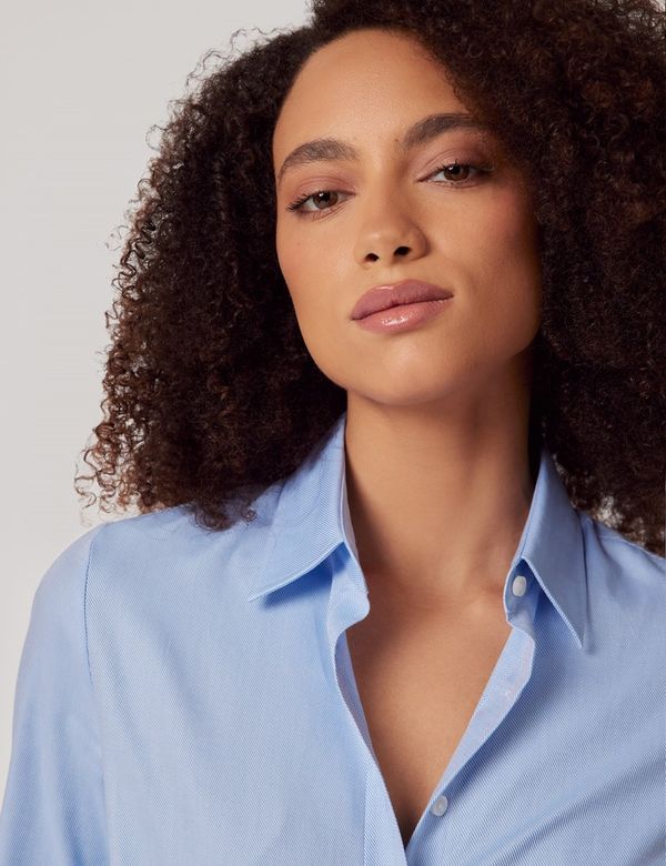Women's Light Blue Twill Cotton Semi-Fitted Shirt | Hawes and Curtis