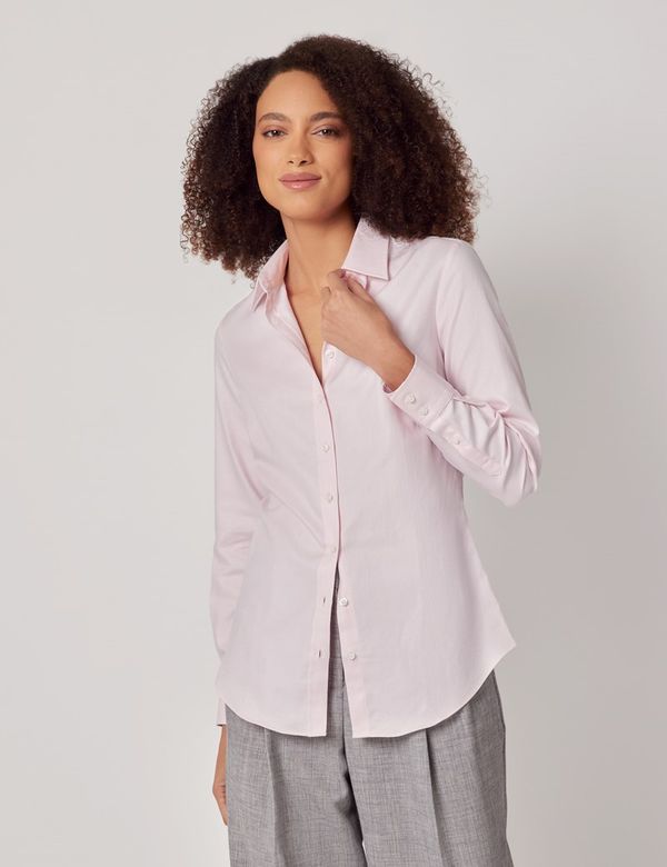 Women's Light Pink Twill Cotton Semi-Fitted Shirt | Hawes and Curtis